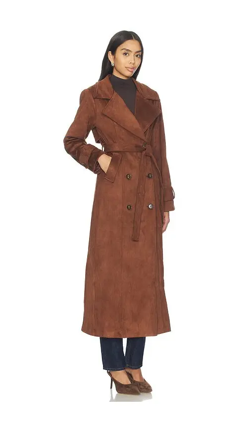 SNDYS. Sutton Faux Suede Trench Coat - Mocha
