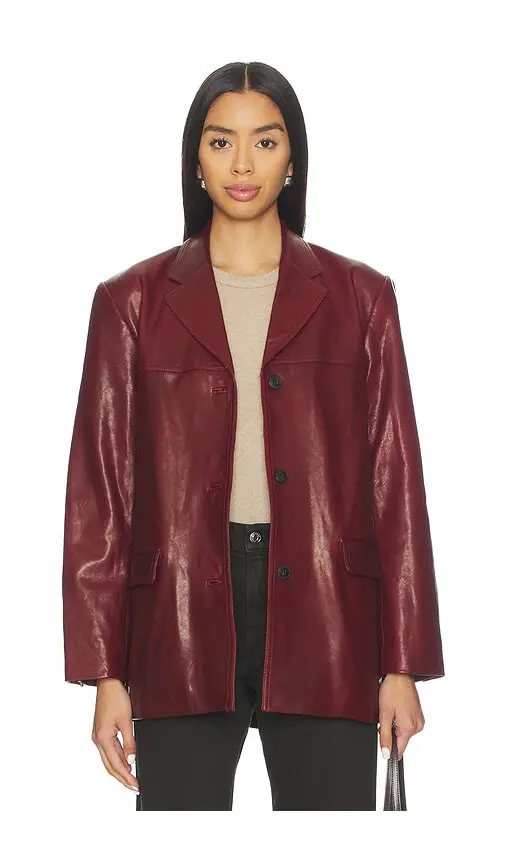 EAVES Aroa Leather Blazer Jacket - Beet Red