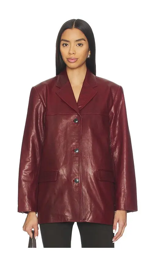 EAVES Aroa Leather Blazer Jacket - Beet Red