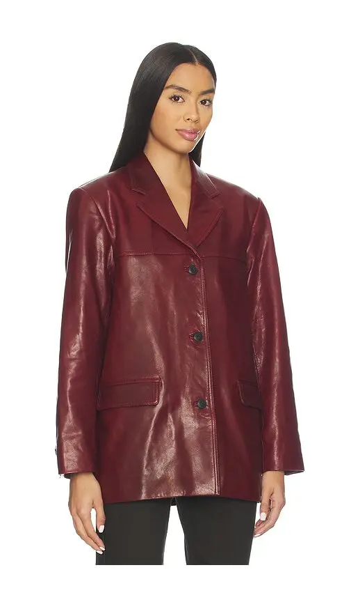 EAVES Aroa Leather Blazer Jacket - Beet Red
