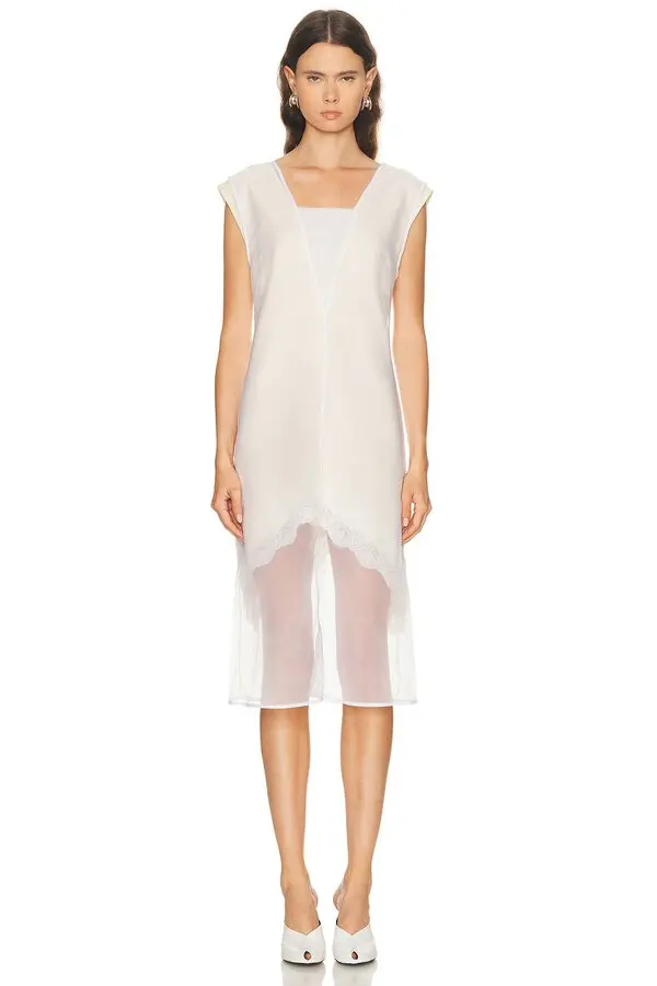 JIL SANDER V Neck Dress - Optic White