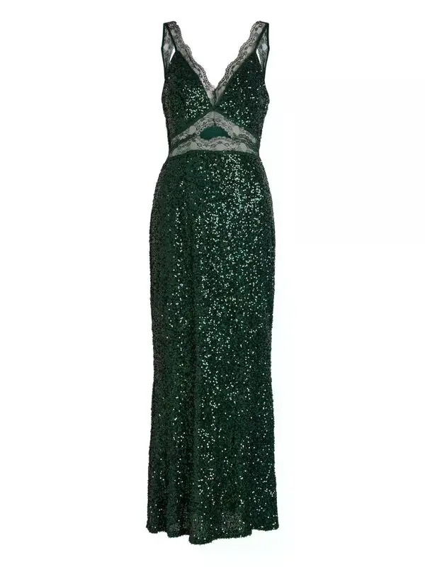 Never Fully Dressed Sequin Lace-detail Midi Dress - Green