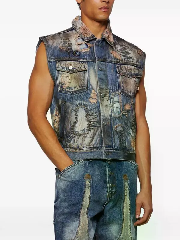 THUG CLUB Distressed Denim Gilet