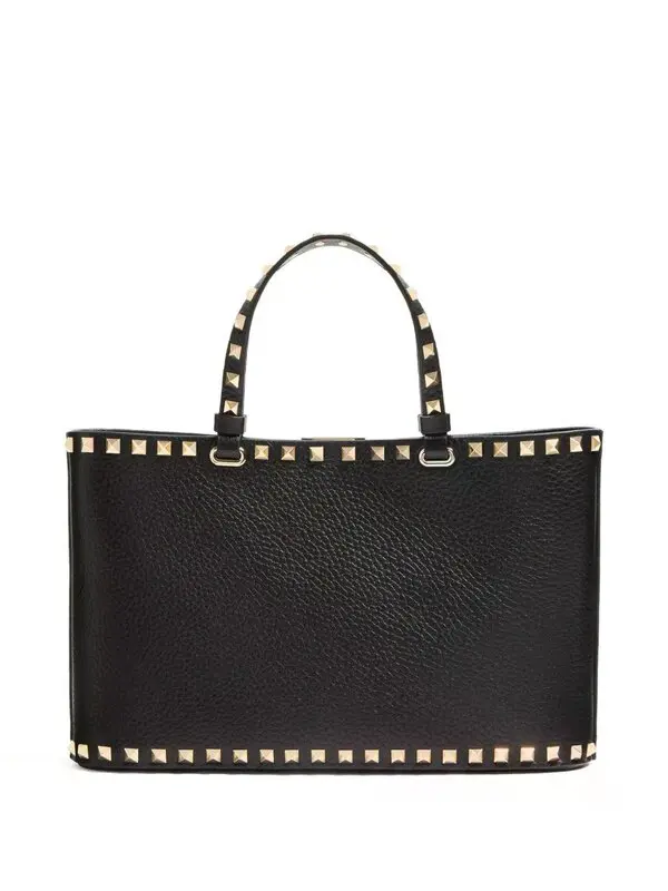 Valentino Garavani Rockstud Small Shopping Bag In Grainy Calfskin - Black