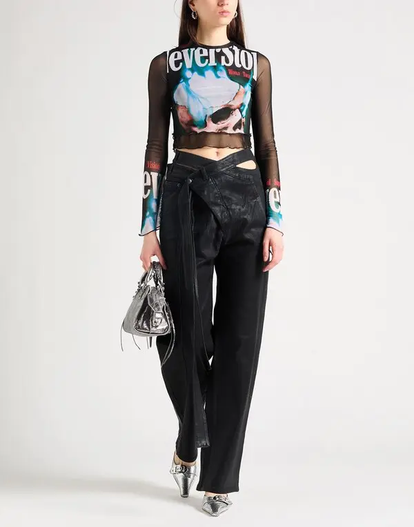 VISION OF SUPER Printed Tulle Crop Top