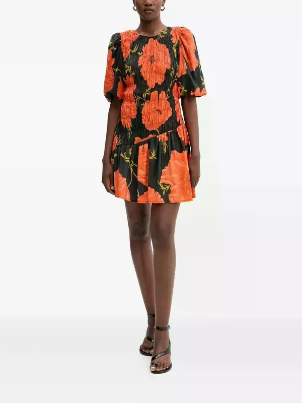 NEVER FULLY DRESSED Shirred Floral Midi Dress