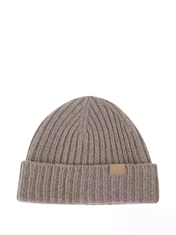 Paul & Shark Ribbed Beanie Hat - Brown