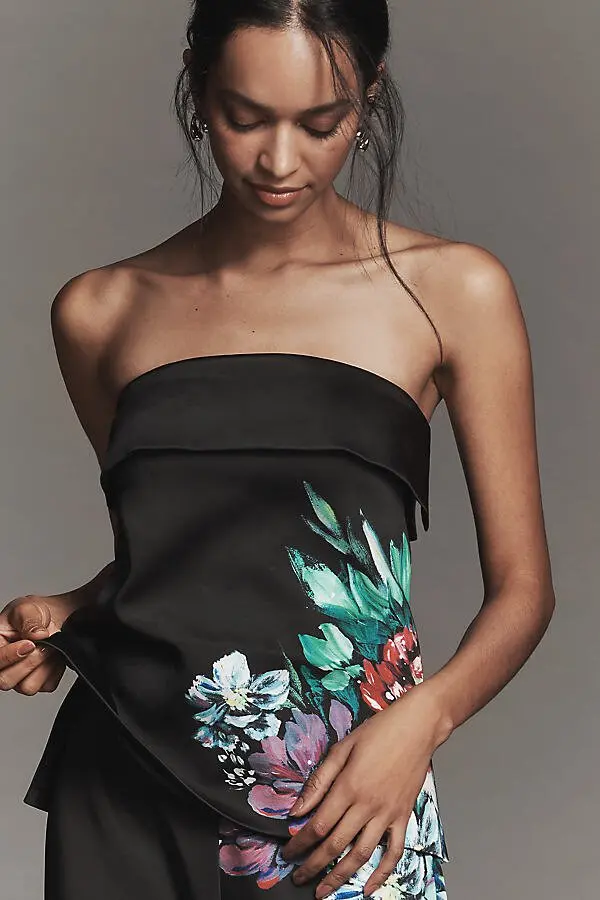 Anthropologie Printed Satin Strapless Top
