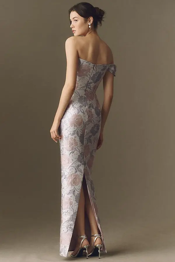 SAU LEE Asymmetric Jacquard Column Maxi Dress - Lilac Multi