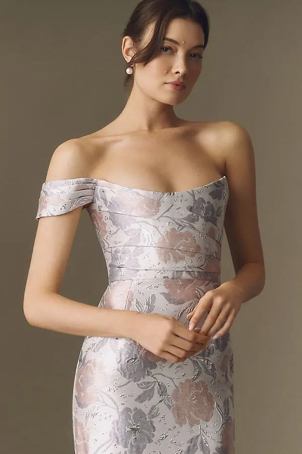 SAU LEE Asymmetric Jacquard Column Maxi Dress - Lilac Multi