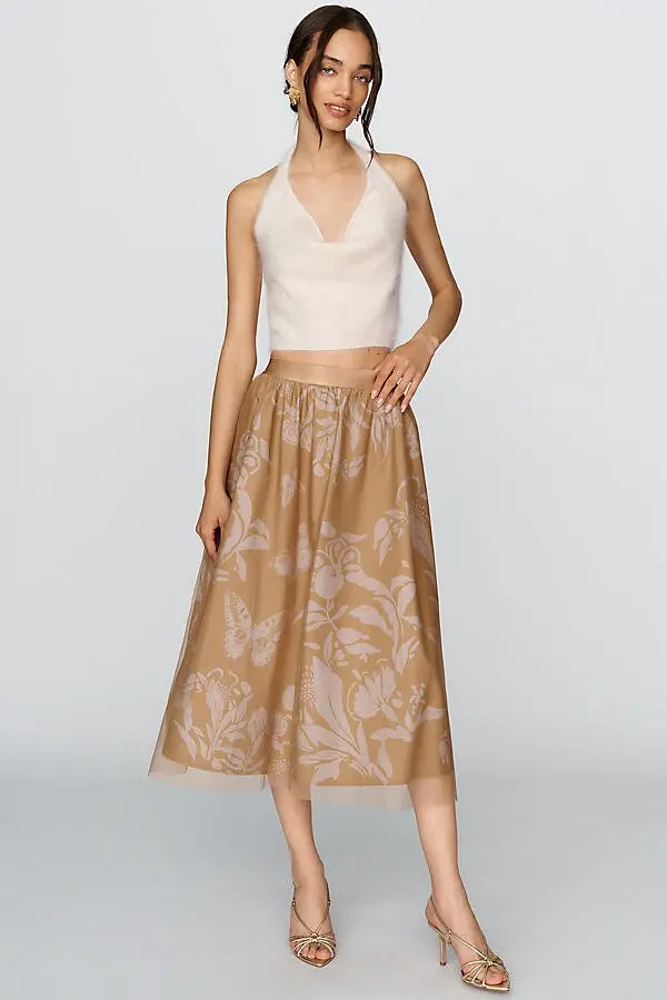 Anthropologie Wondernight Midi Skirt - Neutral Pattern