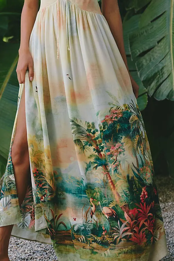 Celandine Sleeveless Scenic Maxi Dress In Green Pattern - 49% Off |  Editorialist