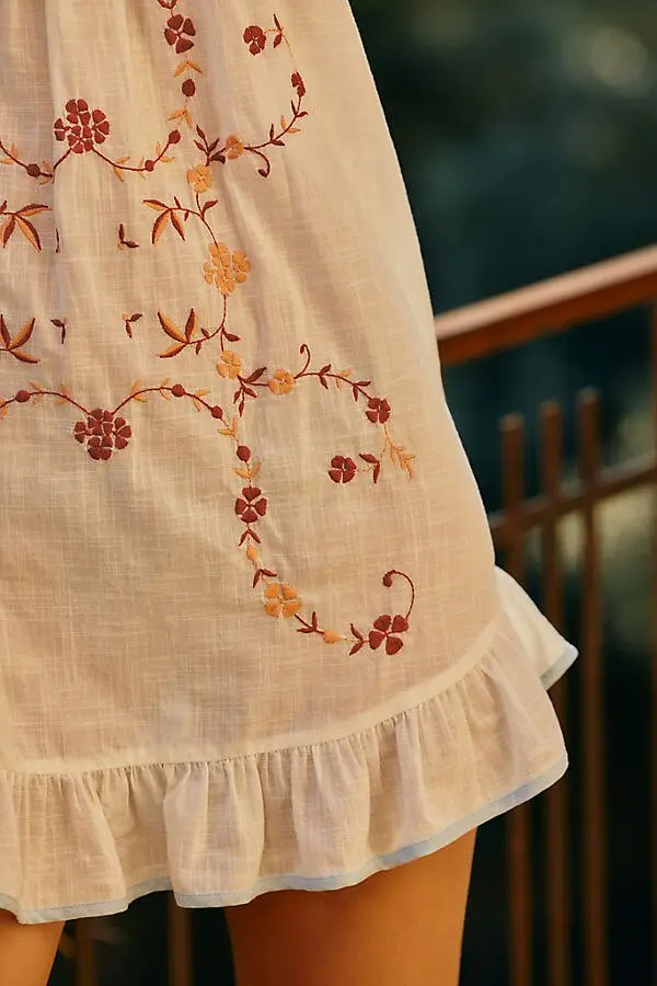 LYREBIRD Embroidered Ruffle Mini Nap Dress