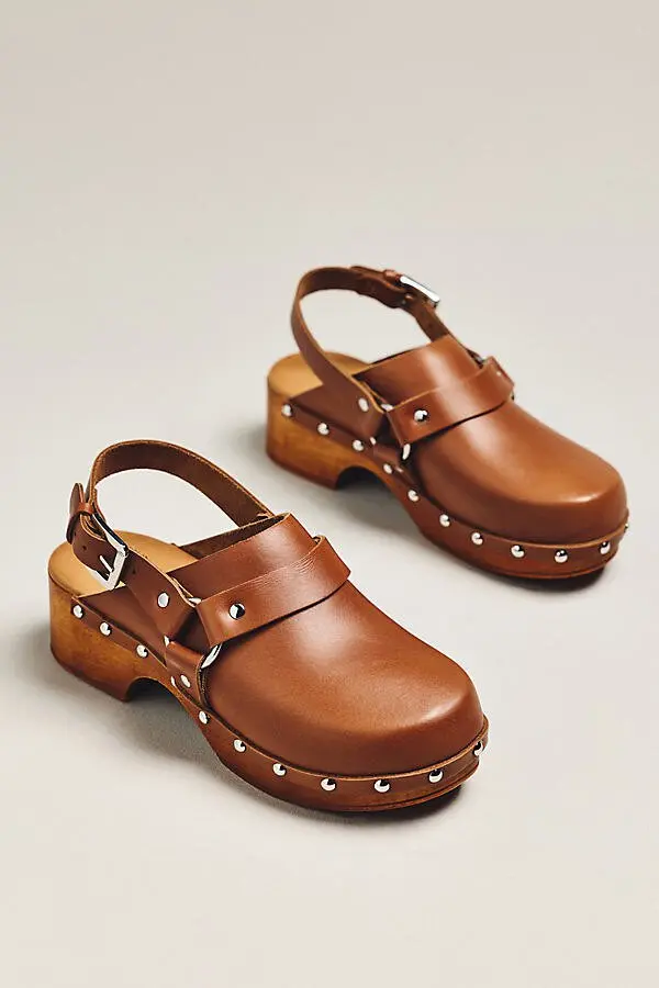 Anthropologie Studded Slingback Clogs - Brown