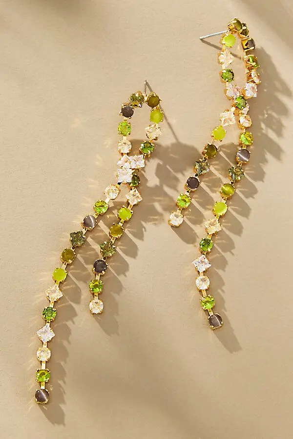 Anthropologie Crystal Loop Drop Earrings - Green