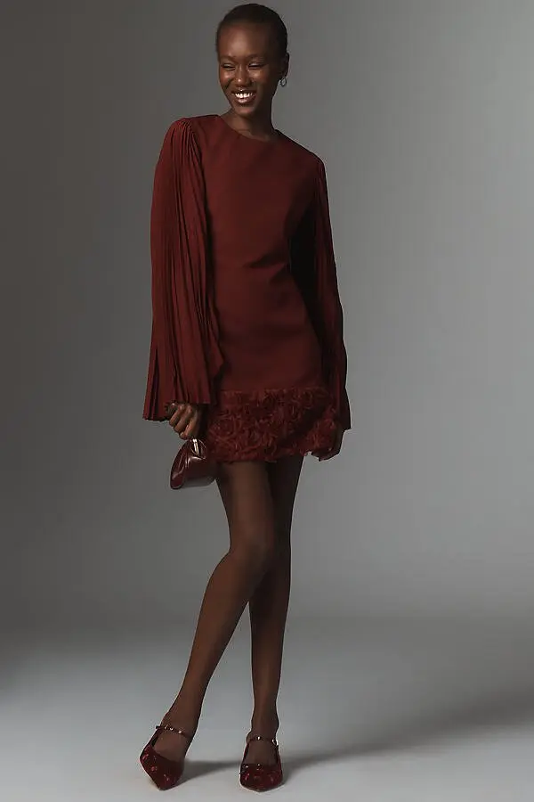 EN SAISON Annalis Cape Sheath Dress - Deep Crimson