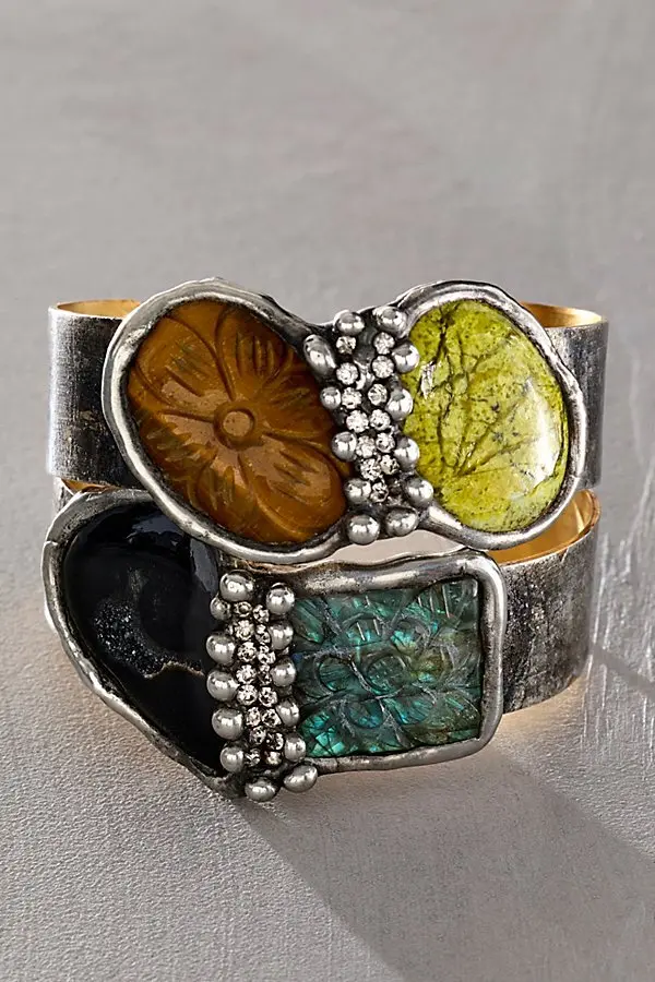 MIKAL WINN Fp X Carved Stone Cuff - Black Widow Druzy
