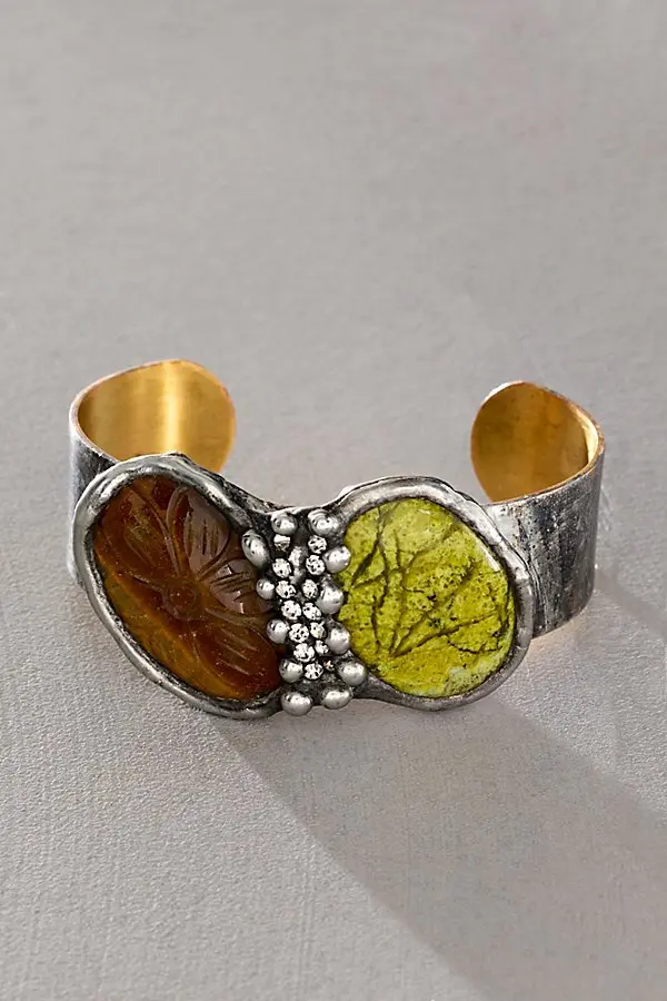 MIKAL WINN Fp X Carved Stone Cuff - Green Opal