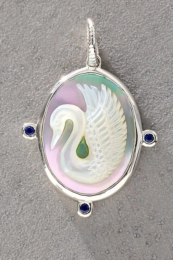 MAURA GREEN Fp X Silver Swan Cameo Charm - Silver/sapphires/mother