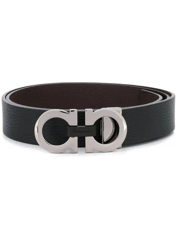FERRAGAMO Grained Leather Gancini Reversible Belt - Black