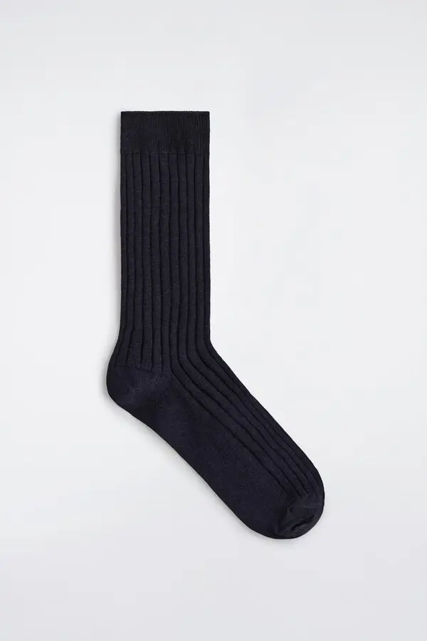 Cos Ribbed Mulberry Silk Socks - Navy