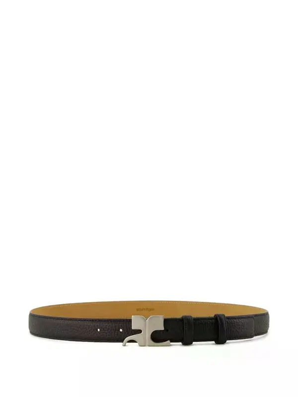 COURREGES Logo Buckle Leather Belt - Black