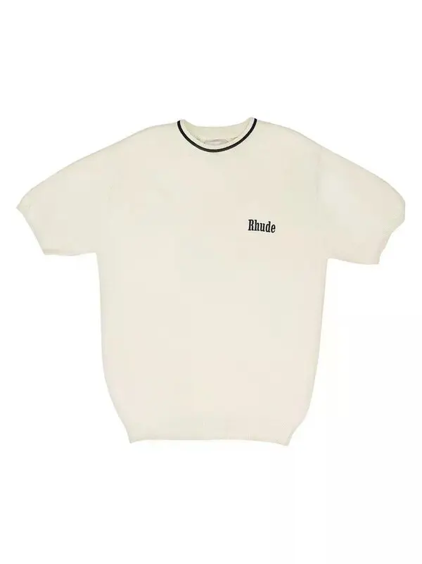 Rhude Logo-detail Ribbed-knit T-shirt - Neutrals