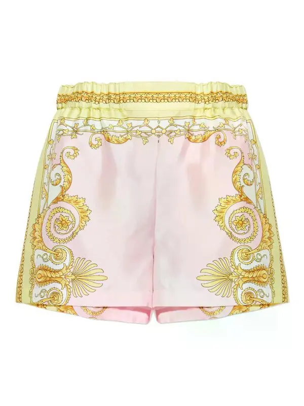 Versace Barocco-print Silk Shorts - Pink
