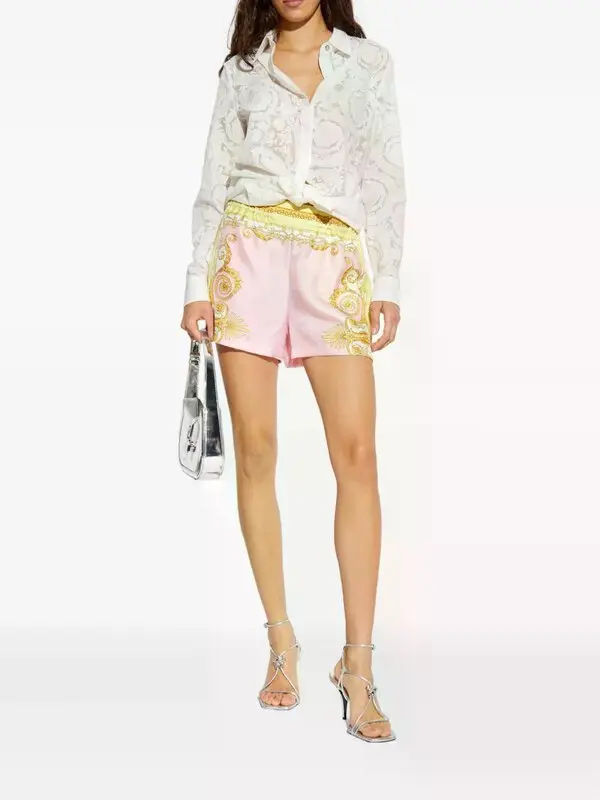 Versace Barocco-print Silk Shorts - Pink