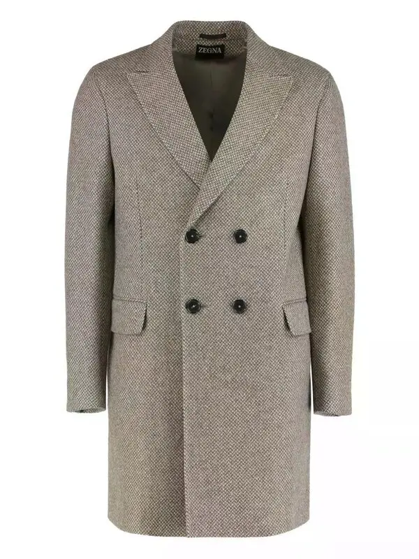 Zegna Notched Lapel Double Breasted Wool Coat - Neutrals