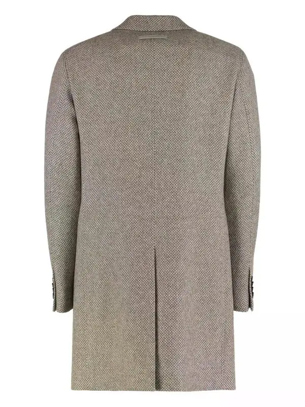 Zegna Notched Lapel Double Breasted Wool Coat - Neutrals