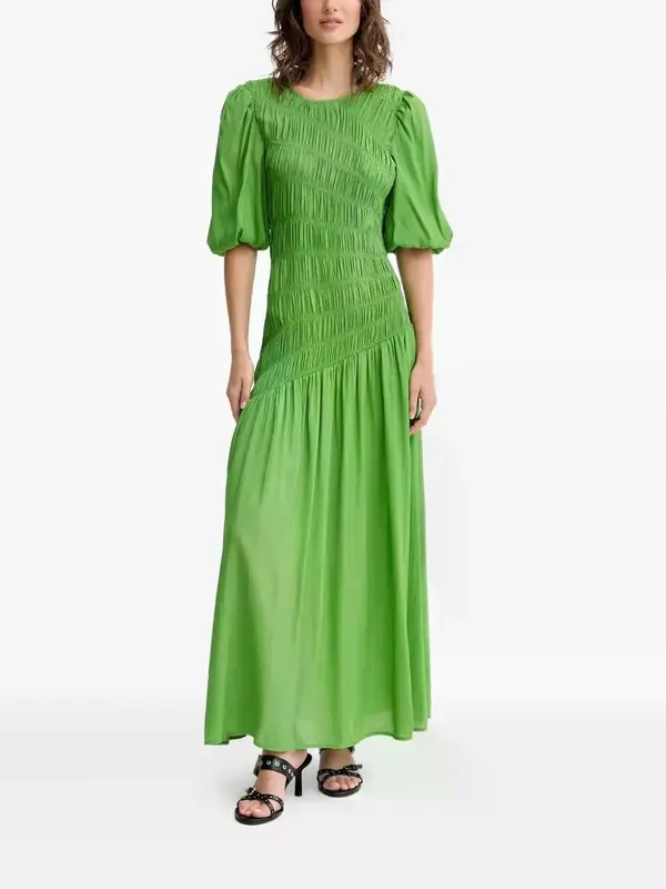 NEVER FULLY DRESSED Shirred Puff-sleeve Maxi Dress