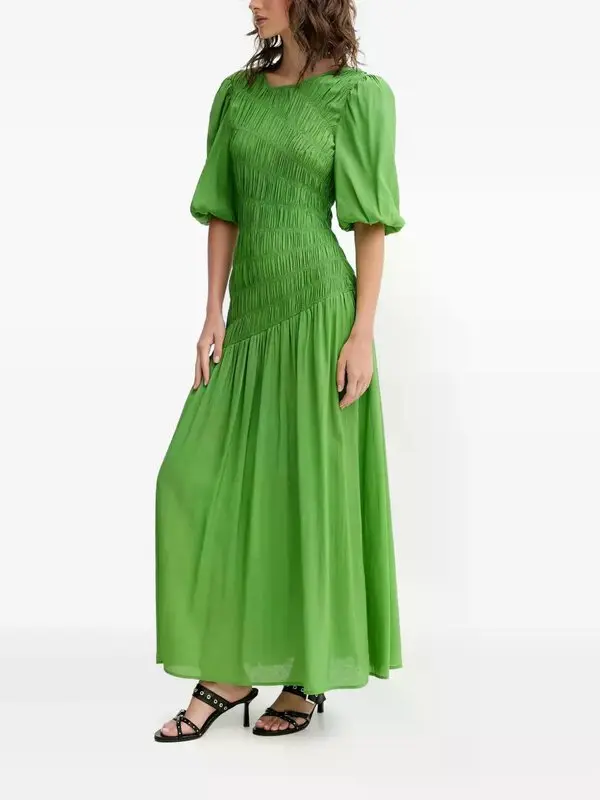 NEVER FULLY DRESSED Shirred Puff-sleeve Maxi Dress