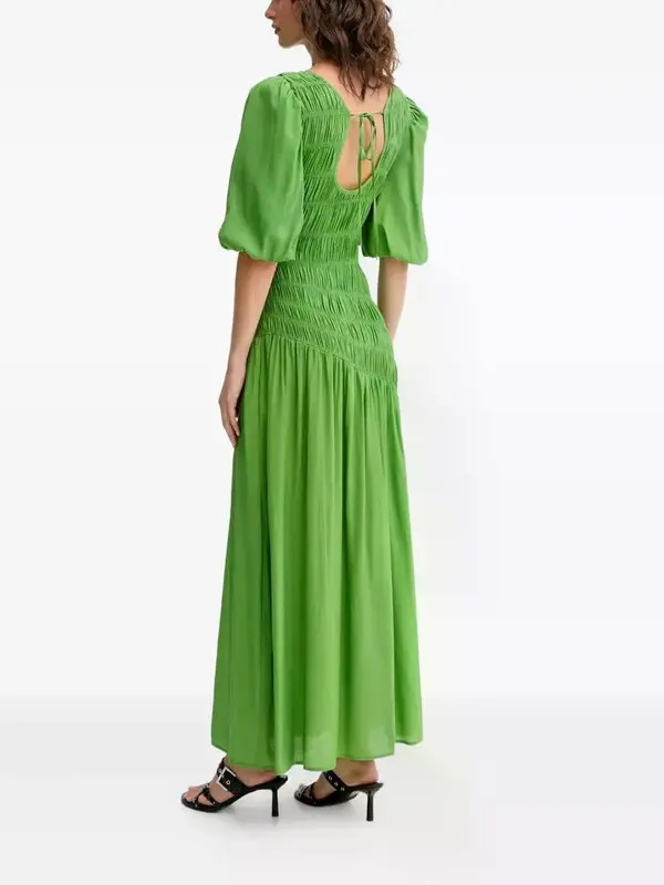 NEVER FULLY DRESSED Shirred Puff-sleeve Maxi Dress