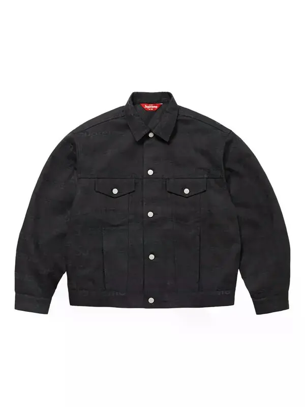 Supreme Jacquard Logos Denim Trucker Jacket - Black