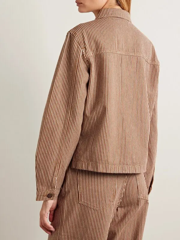 LA LIGNE Val Cropped Striped Denim Jacket - Brown
