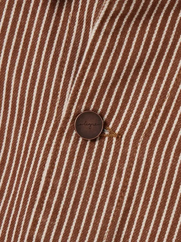 LA LIGNE Val Cropped Striped Denim Jacket - Brown