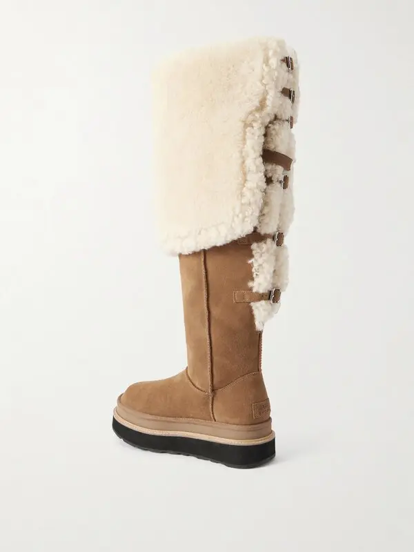 UGG Sacai Buckle-embellished Shearling Over-the-knee Boots