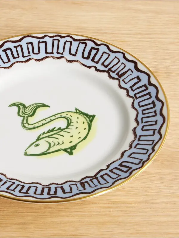 GINORI 1735 Luke Edward Hall Il Viaggio Di Nettuno Gold-plated Porcelain Dessert Plate - White