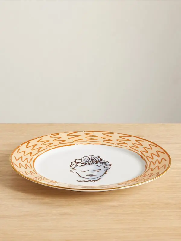 GINORI 1735 Luke Edward Hall Il Viaggio Di Nettuno Gold-plated Porcelain Dinner Plate - White