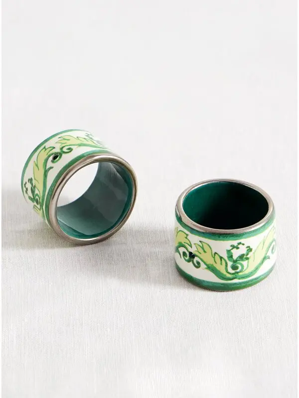 Dolce & Gabbana Set Of Two Painted Porcelain Napkin Rings - Green