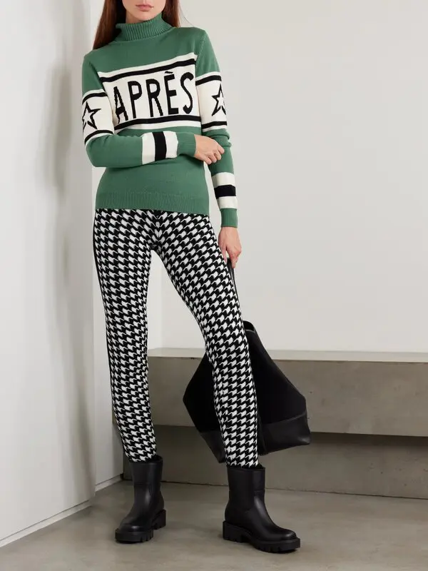 Perfect Moment Houndstooth Merino Wool Leggings - Black