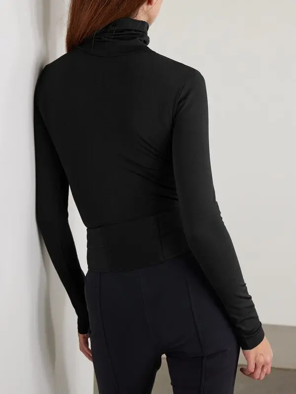 Perfect Moment Embroidered Jersey Turtleneck Bodysuit - Black