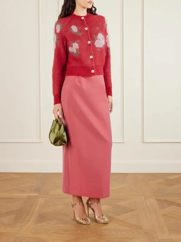Bernadette Amelia Floral-jacquard Mohair-blend Cardigan - Red
