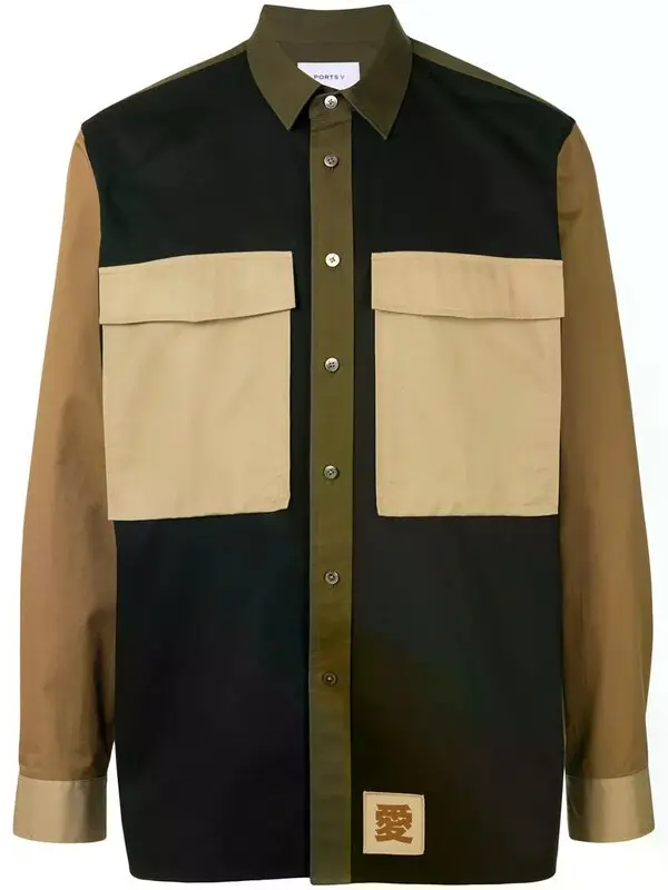 PORTS V Colour-block Logo Patch Shirt