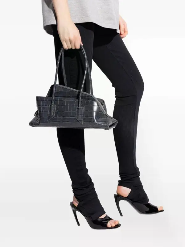 Attico La Passeggiata Small Croc-embossed Tote - Grey