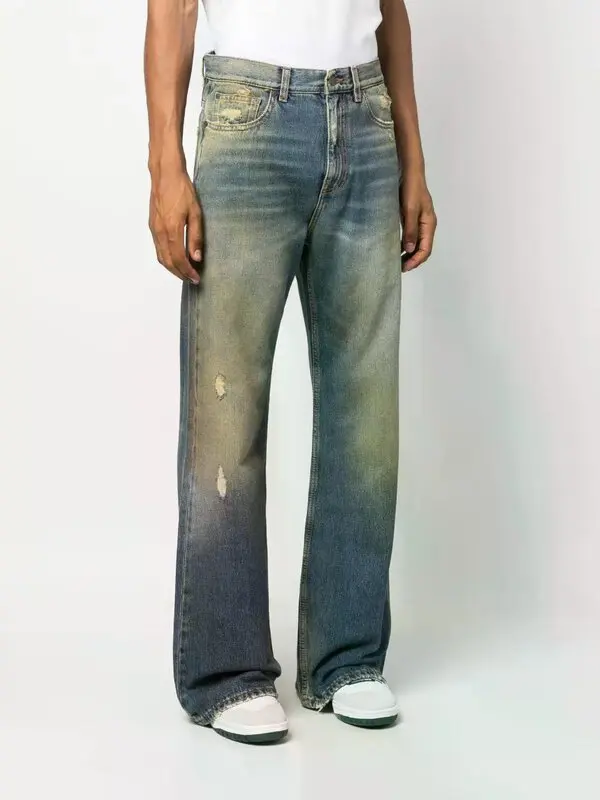 Palm Angels Ripped Straight-leg Denim Jeans