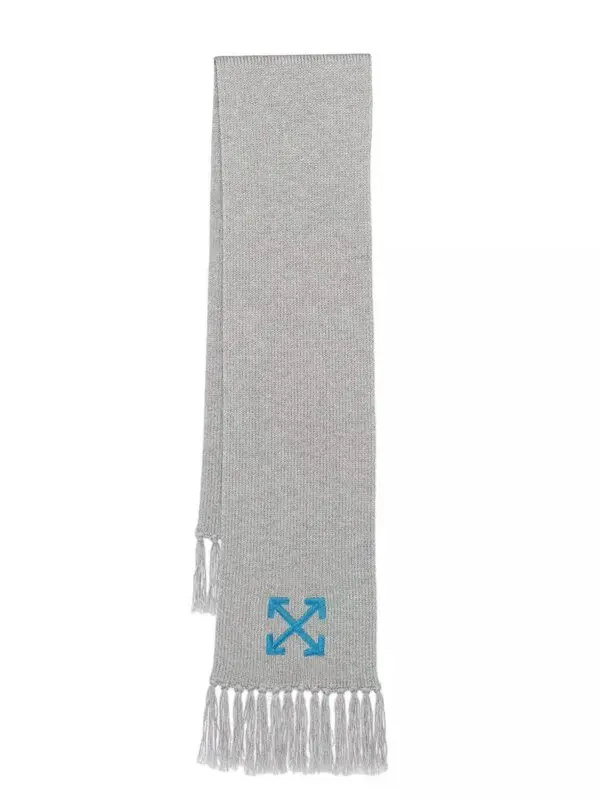 Off-White Arrows-embroidered Wool Scarf - Grey