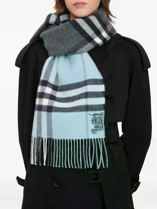 Burberry Checked Fringed Scarf - Grey
