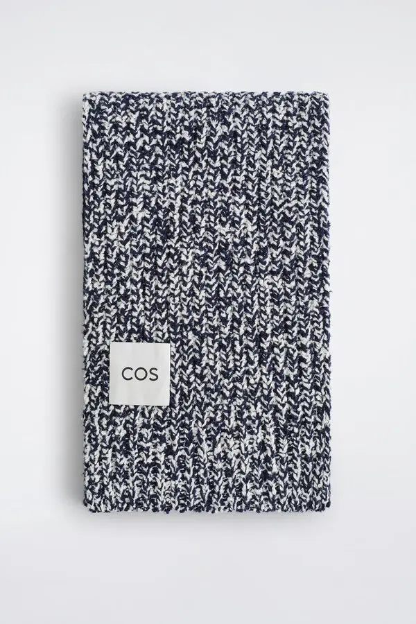 Cos Reversible Flecked Wool-blend Scarf - Navy/white
